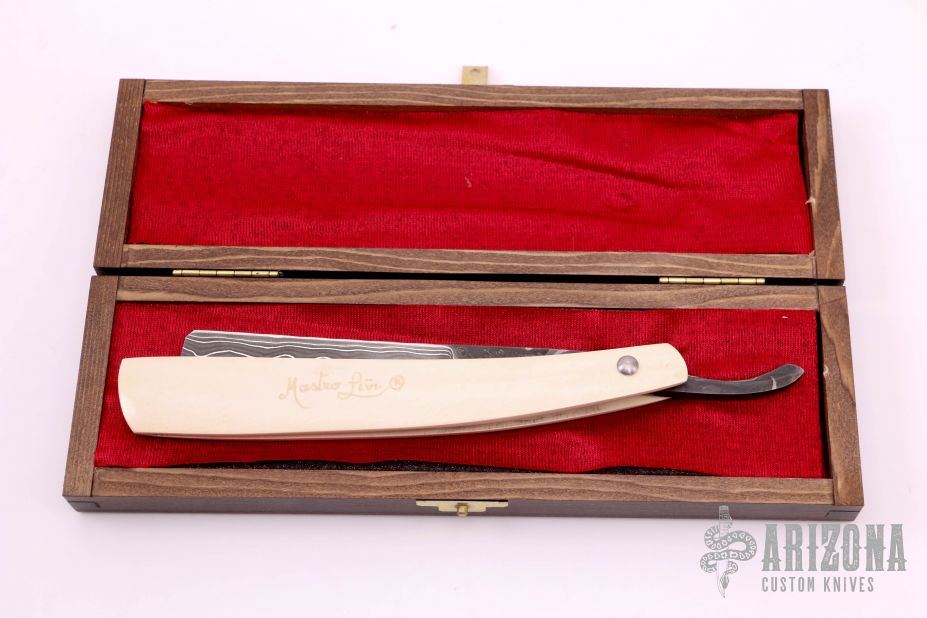 San Mai Damascus and Mammoth Ivory Straight Razor | Arizona Custom Knives