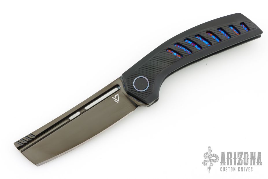 Nakiri Folding Knife Black DLC Titanium & Timascus Handle Semi-Mirror ...