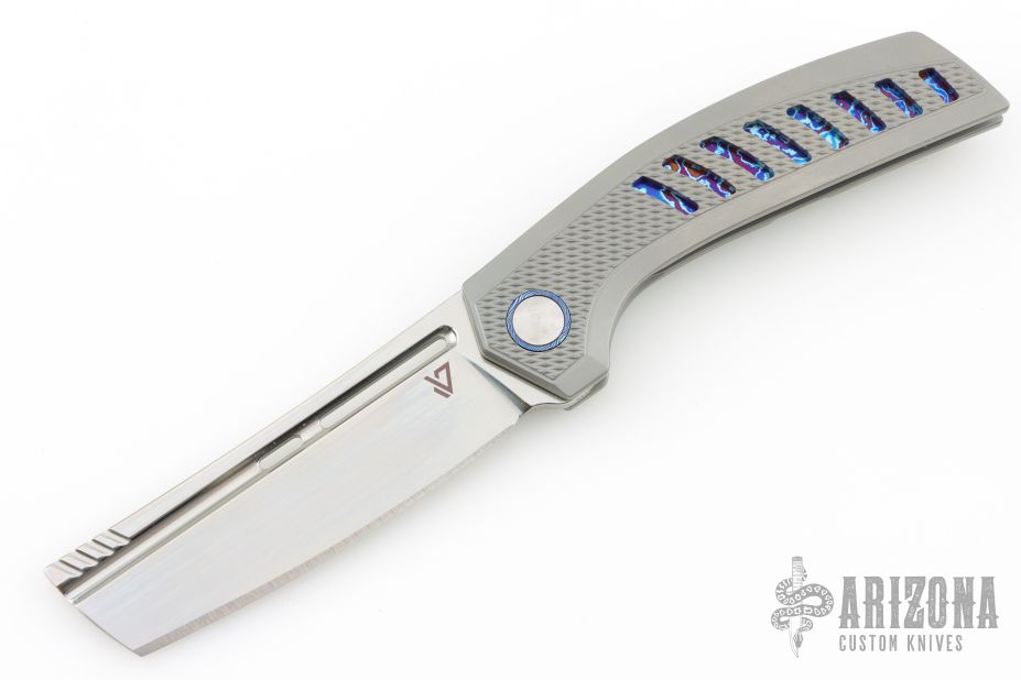 Nakiri Folding Knife Titanium & Timascus Handle Semi-Mirror - Arizona ...