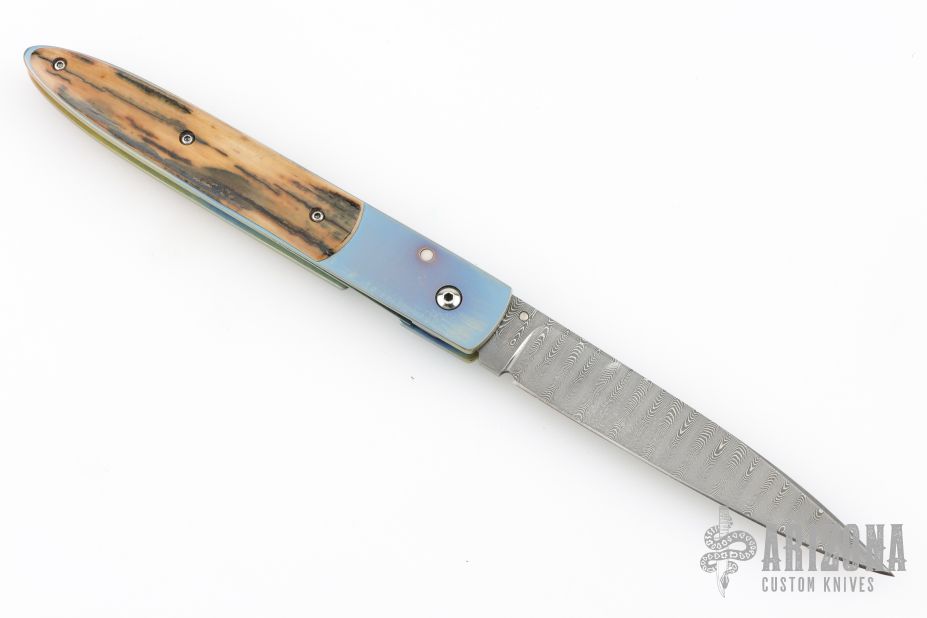 Memphis Toothpick Linerlock - Damascus & Mammoth Ivory - Arizona Custom ...