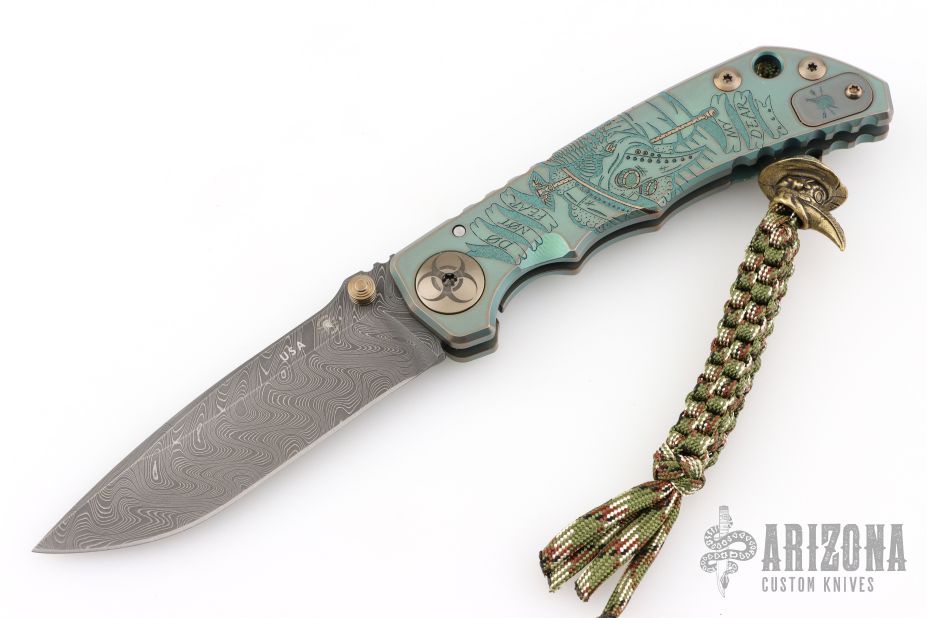 Harsey Folder - Damascus Plague Doctor - Arizona Custom Knives