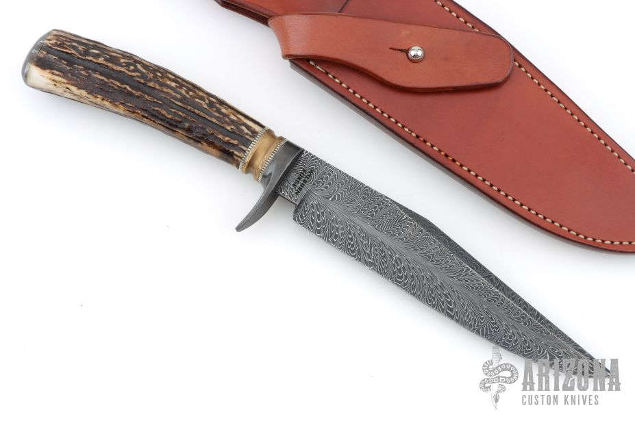 Feather Damascus and Stag Fighter - Arizona Custom Knives