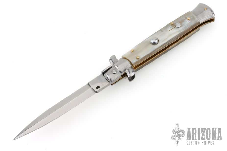 9" Swivel Bolster Auto - Blonde Horn - Arizona Custom Knives
