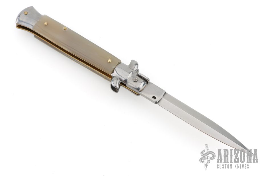 9" Swivel Bolster Auto - Blonde Horn - Arizona Custom Knives