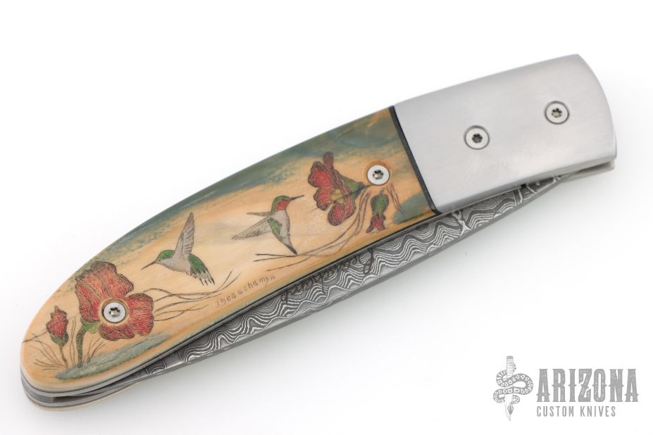 Linerlock Folder w/ Scrimshawed Handle - Arizona Custom Knives