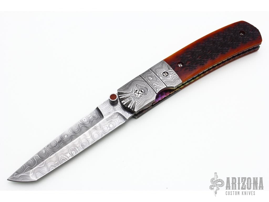 Amber Red Tanto-by-Mel-Pardue | Arizona Custom Knives