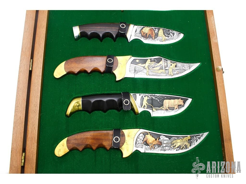 Shaw-Leibowitz Engraved 5 Knife Set - Arizona Custom Knives