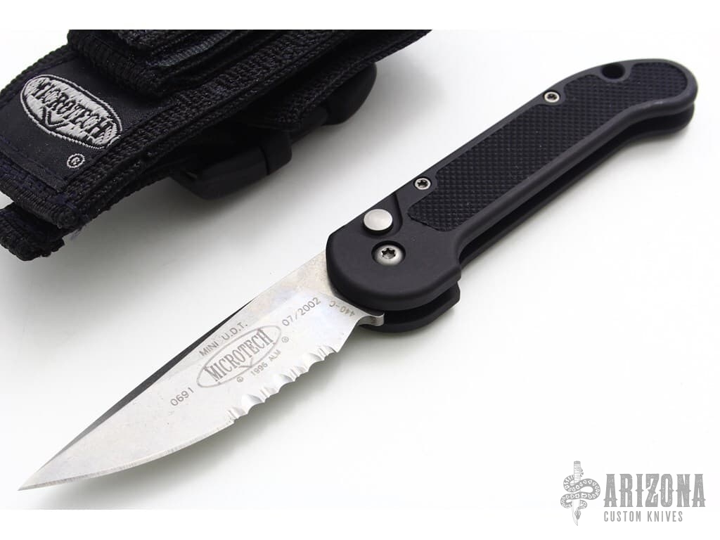 Mini UDT Stonewash Serrated #0691 by Microtech - Arizona Custom Knives