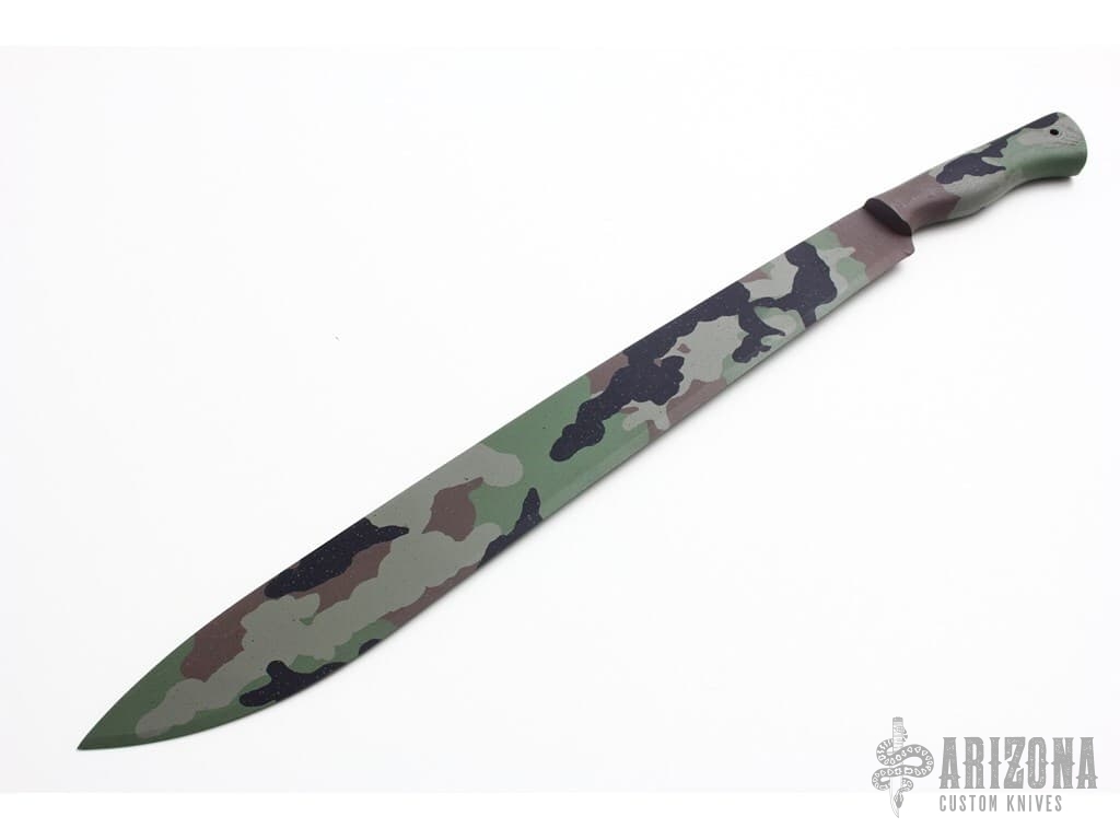 Drop Point Camo Painted Machete by Andy Roy - Arizona Custom Knives