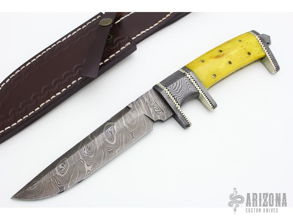 Damascus & Dyed Bone Sub-Hilt - Arizona Custom Knives