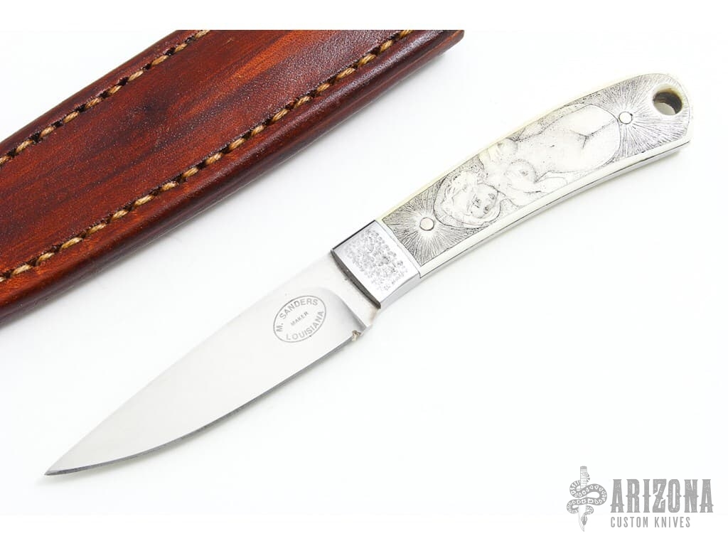 Double Scrimed Small Drop Point by Mike Sanders Knives - Arizona Custom Knives