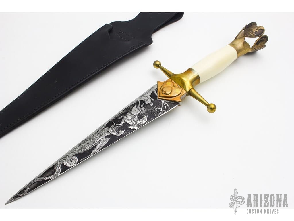 Vintage Etched Dagger by WW Cronk Knives - Arizona Custom Knives