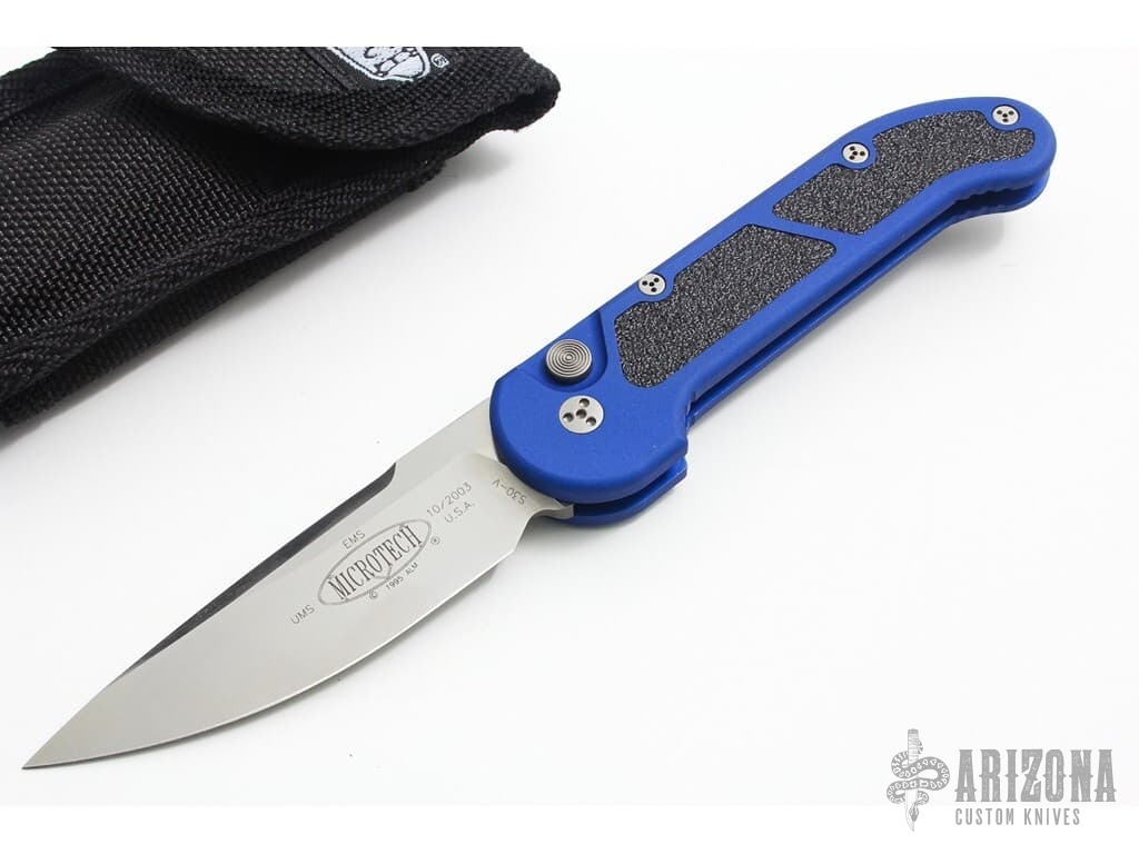 Blue UMS EMS Satin Plain by Microtech Knives - Arizona Custom Knives