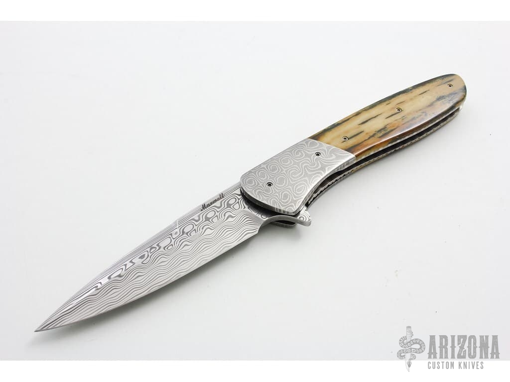 Mammoth and Damascus Flipper by Don Maxwell Knives - Arizona Custom Knives