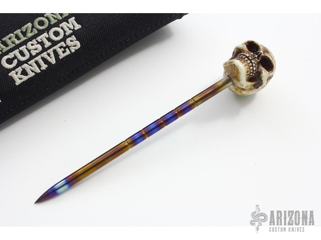 Heat Colored Titanium Skull Spike by Pryx - Arizona Custom Knives