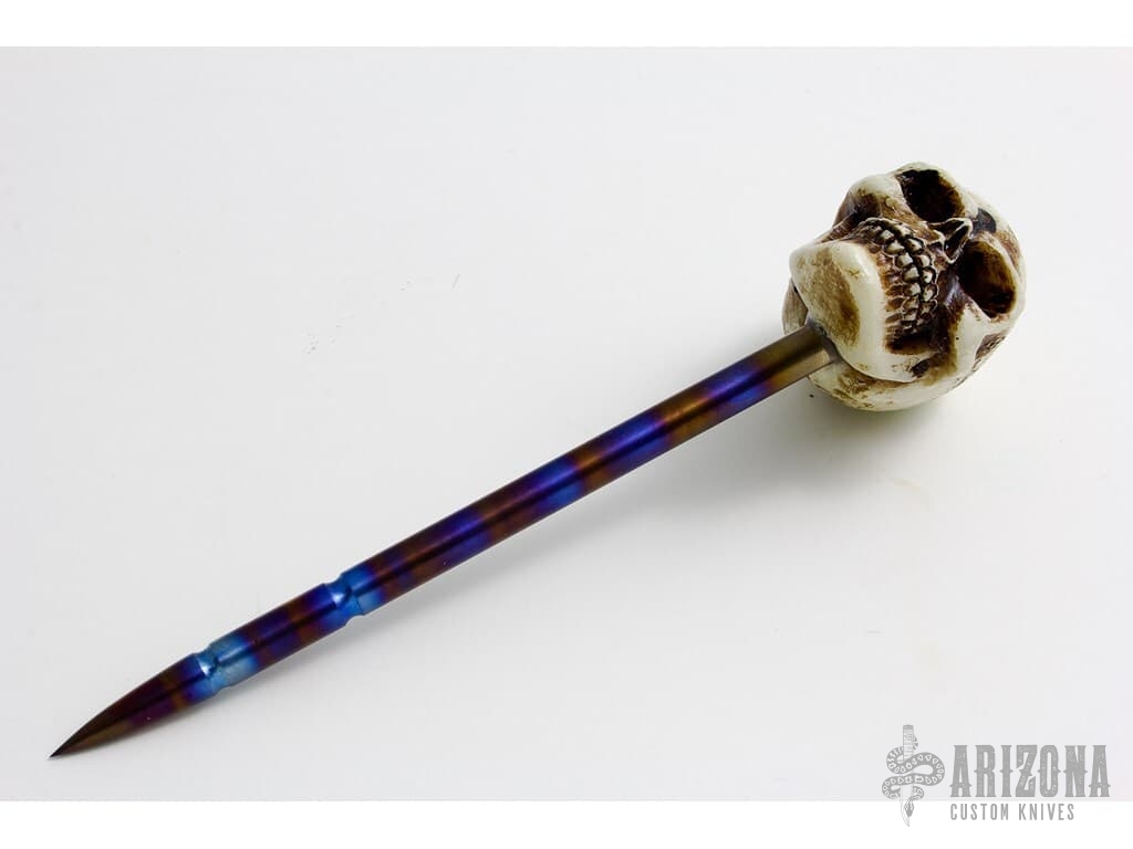 Heat Colored Titanium Skull Spike - Arizona Custom Knives
