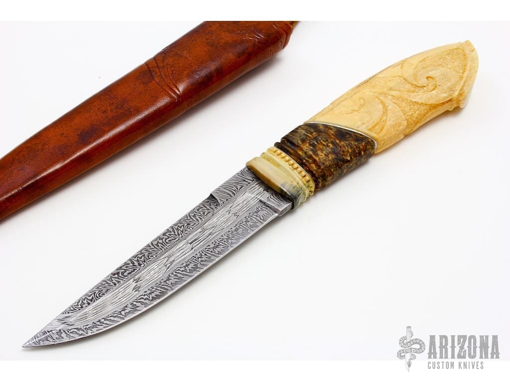 Ivory and Damascus Fighter - Arizona Custom Knives
