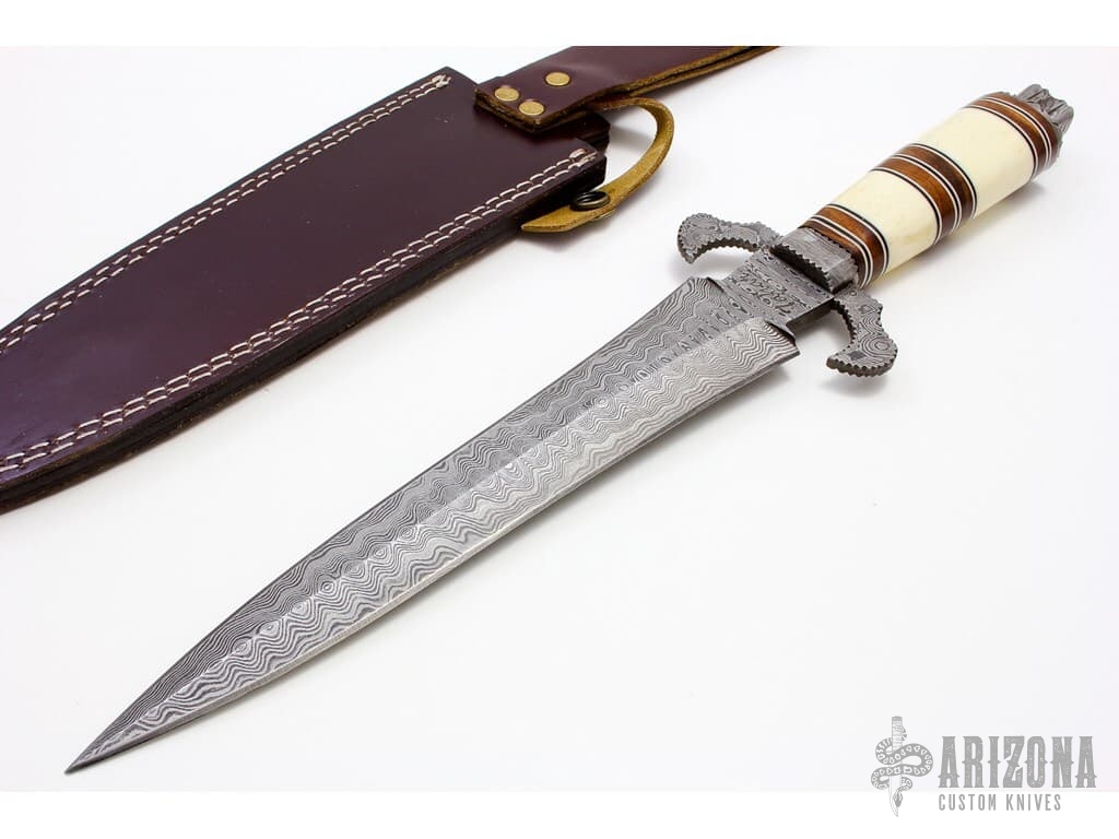 Damascus, Bone & Wood Dagger - Arizona Custom Knives