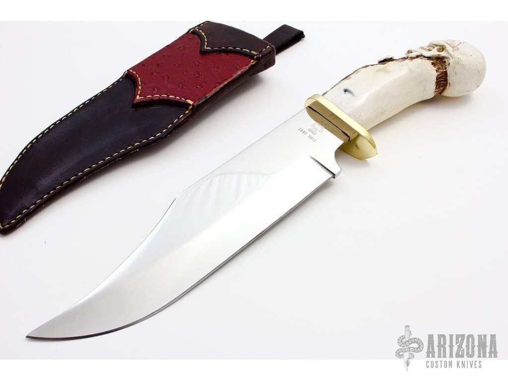 Carved Skull and Cross Bones Bowie - Arizona Custom Knives