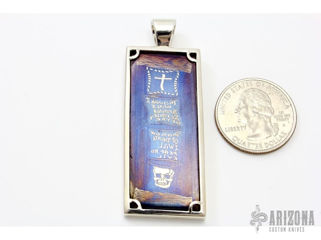 Mini Damascus Scripture Slab with Sterling Frame - Arizona Custom Knives