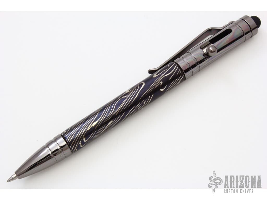Bolt Action Damascus Pen w/Stylus - Arizona Custom Knives