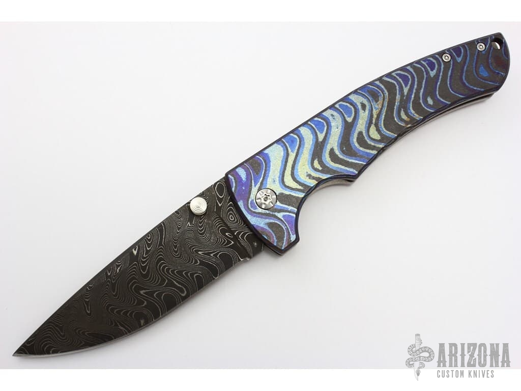 Damascus and ZircTi Spike Folder - Arizona Custom Knives