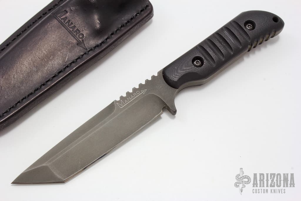 Tanto Fixed Blade with Lifter's Leather Sheath - Arizona Custom Knives