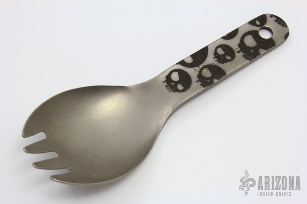 Titanium Spork with Mean T-Skull - Arizona Custom Knives