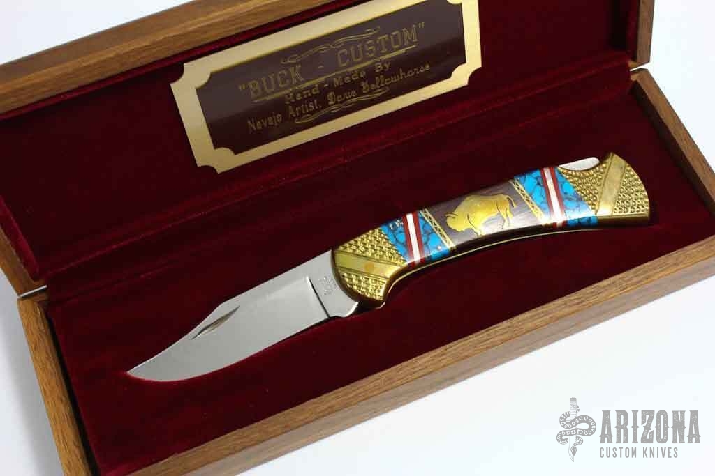 Custom Buck Lockback w/ Inlaid Turquoise - Arizona Custom Knives