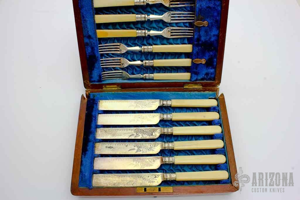 Ivory Handle Knife & Fork Set - Arizona Custom Knives