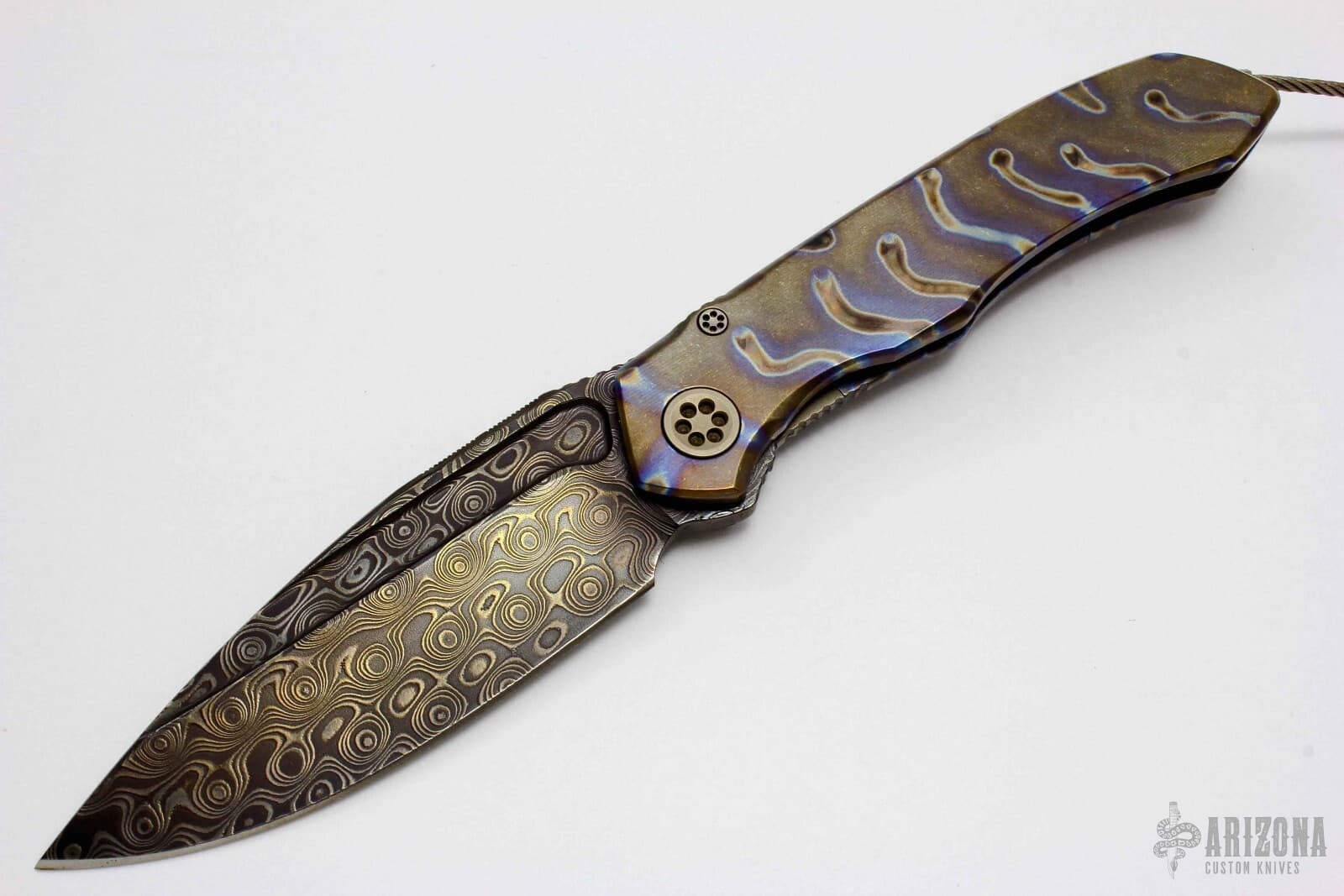 Raindrop Damascus and Flamed Titanium ANAX #025 - Arizona Custom Knives