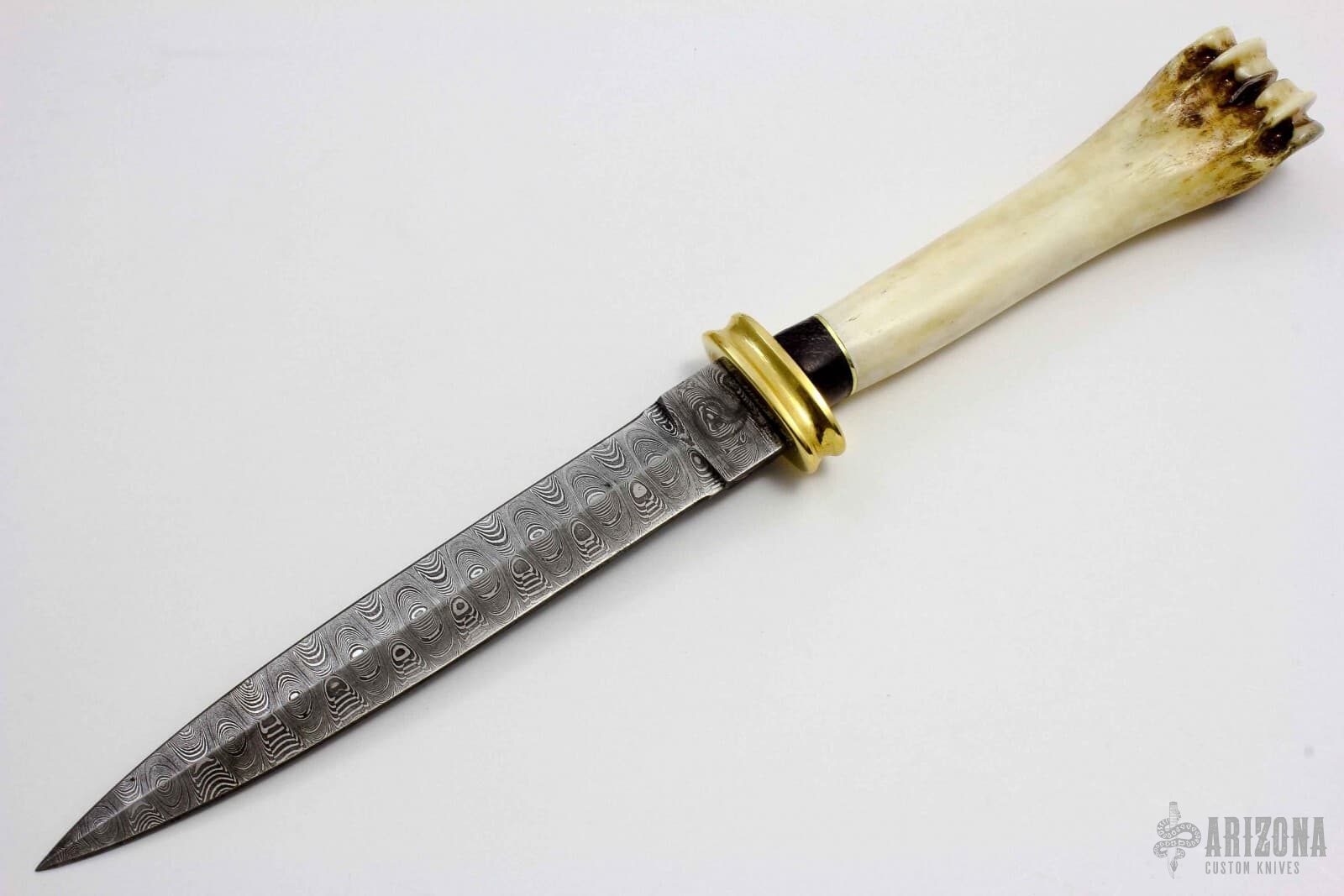 Damascus Dagger - Elk Leg Bone - Arizona Custom Knives