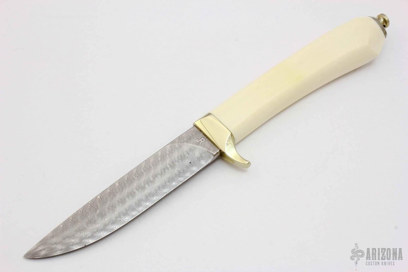 Damascus and Mammoth Ivory Fixed Blade - Arizona Custom Knives