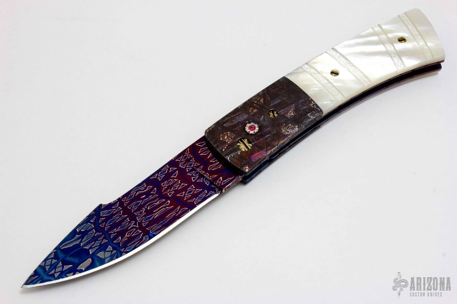 Mosaic Damascus and Meteorite Auto - Arizona Custom Knives