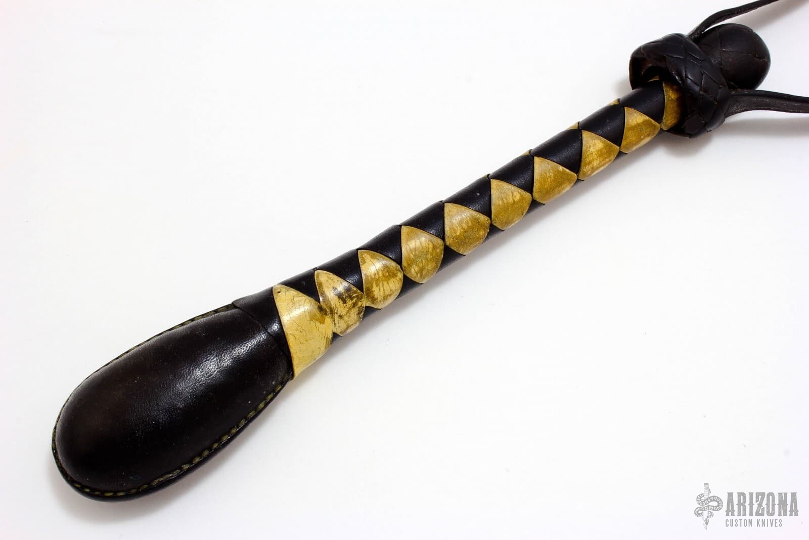 Black/White Leather Springloaded Blackjack w/ Strap - Arizona Custom Knives
