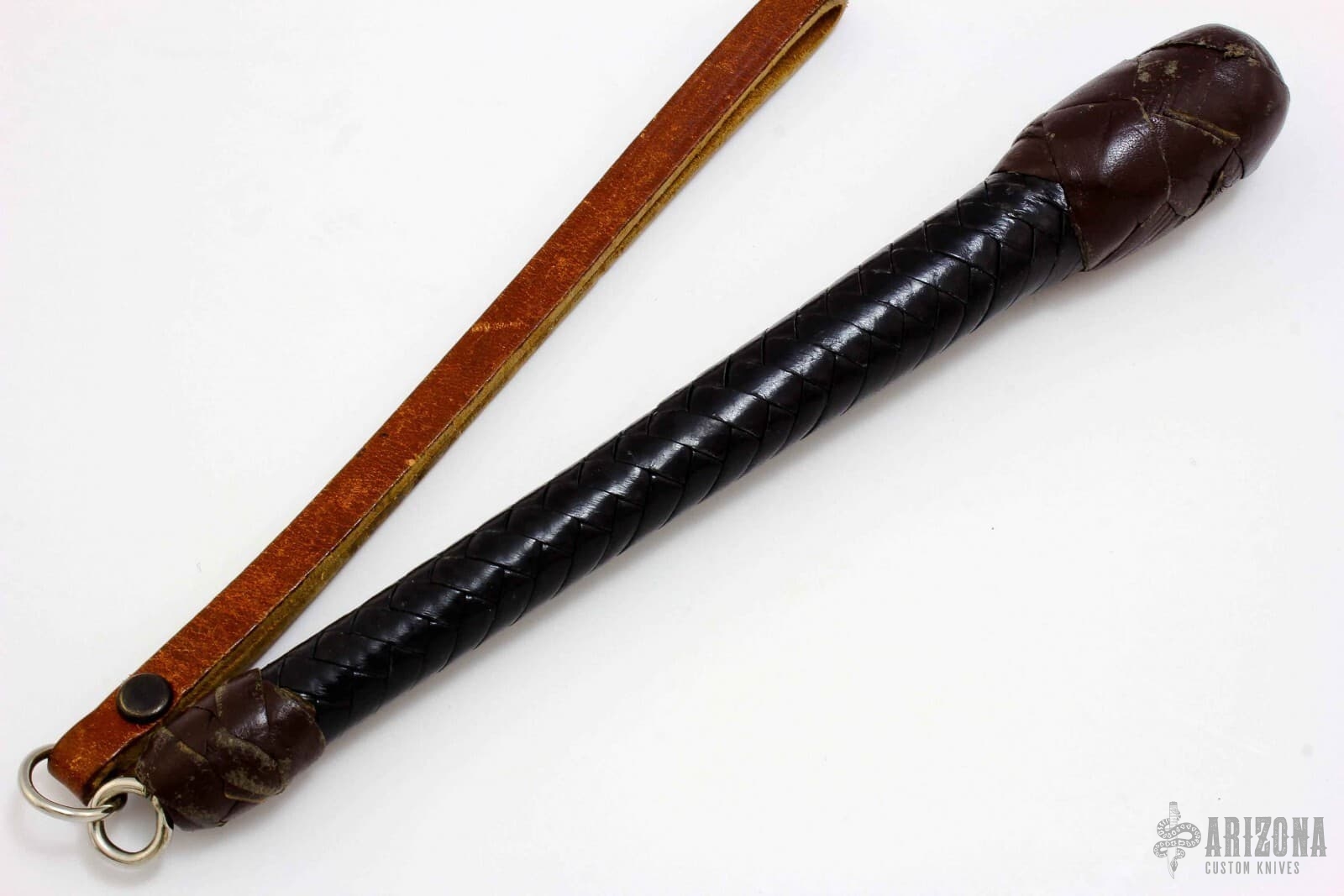 Black/Brown Leather Springloaded Blackjack w/ Strap - Arizona Custom Knives