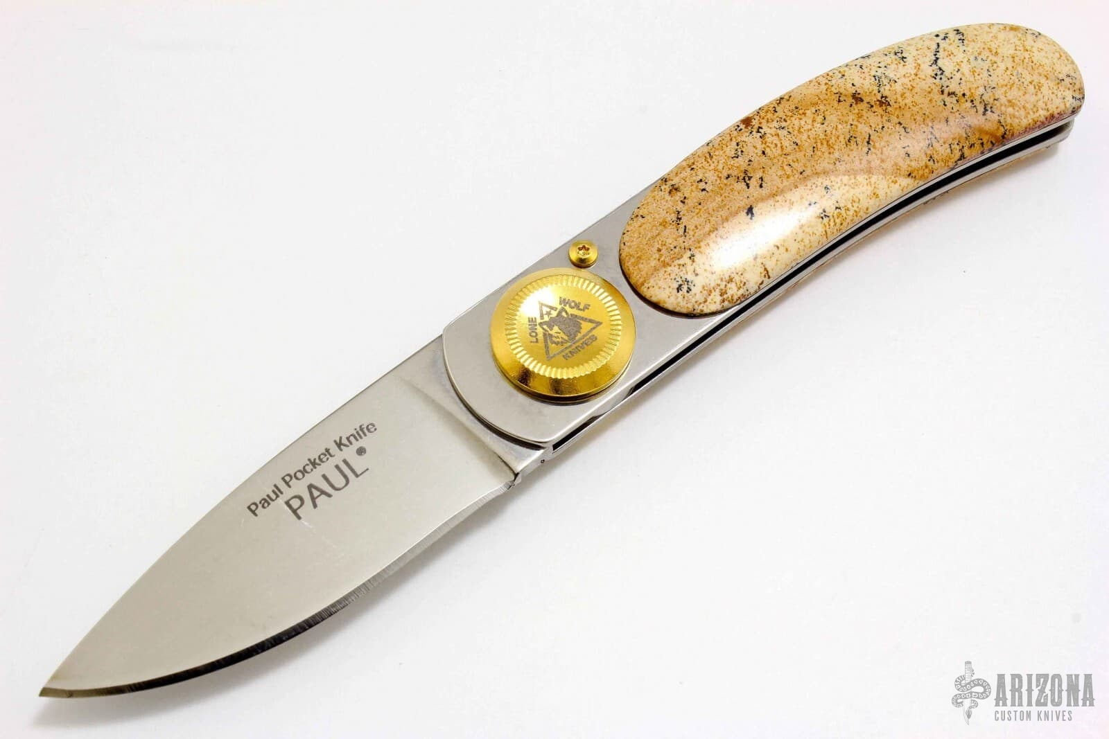 Paul Pocket Knife - Polished Stone Handle - Arizona Custom Knives