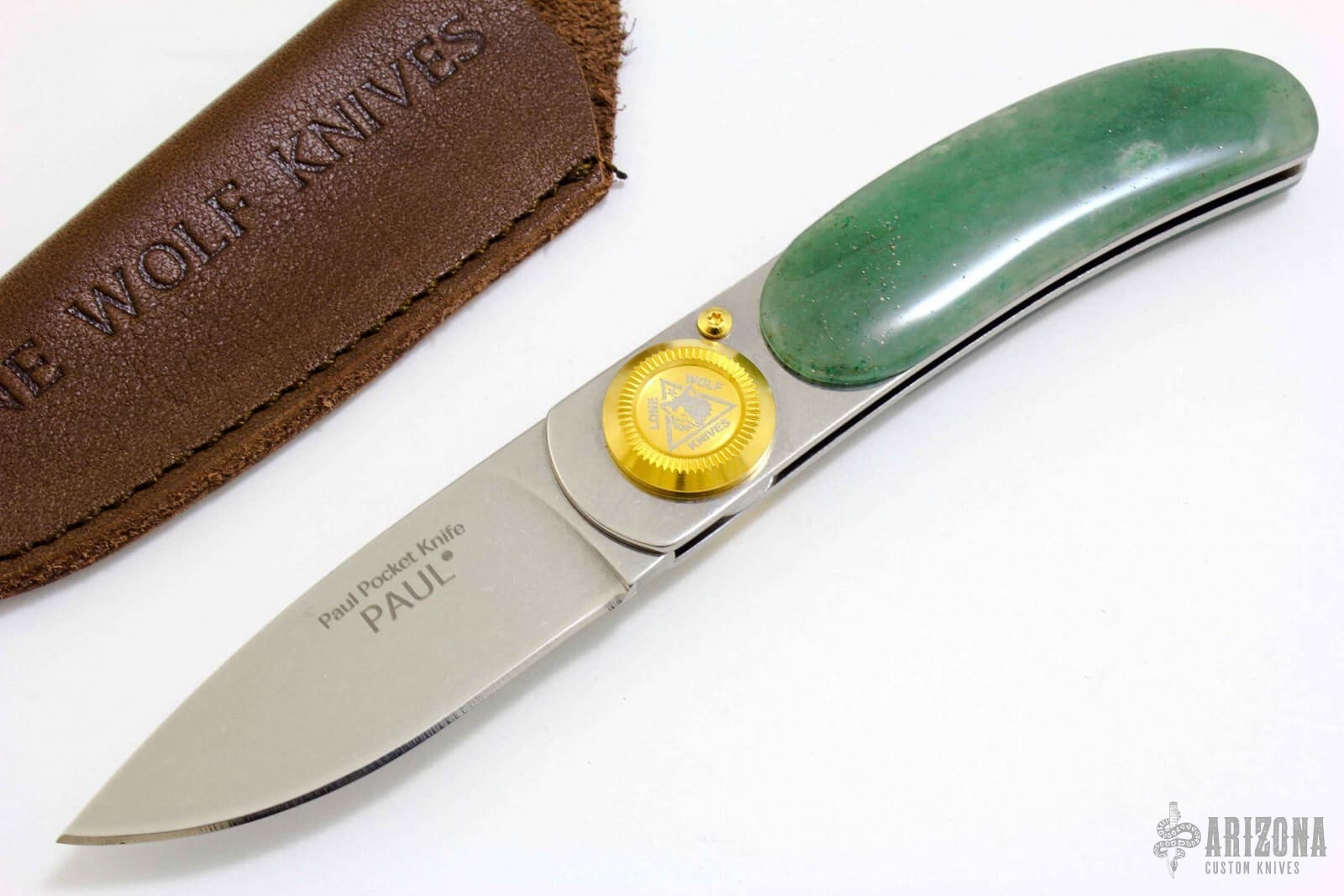 Paul Pocket Knife - Polished Stone Handle - Arizona Custom Knives