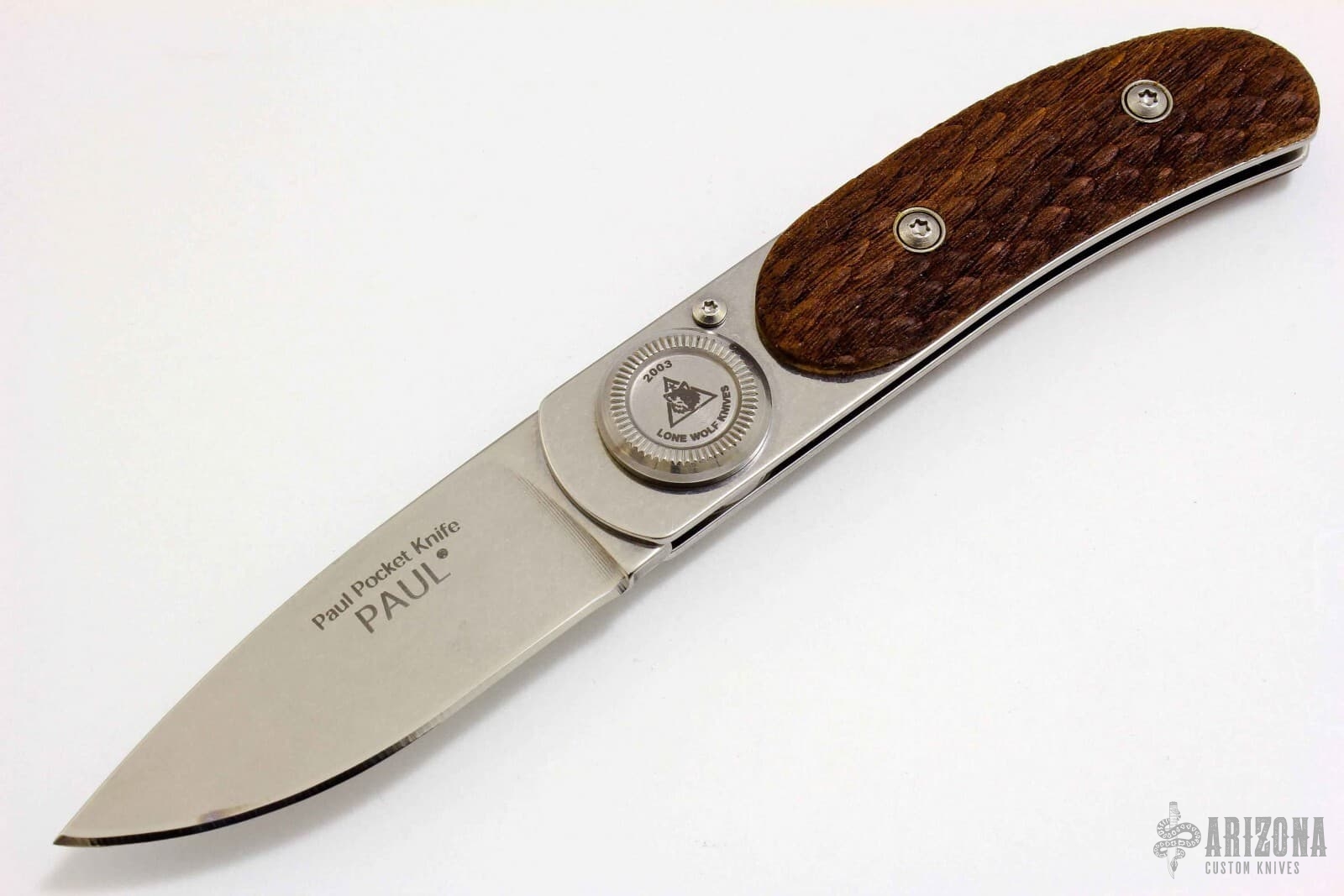 Paul Pocket Knife - Carved Wood Handle - Arizona Custom Knives