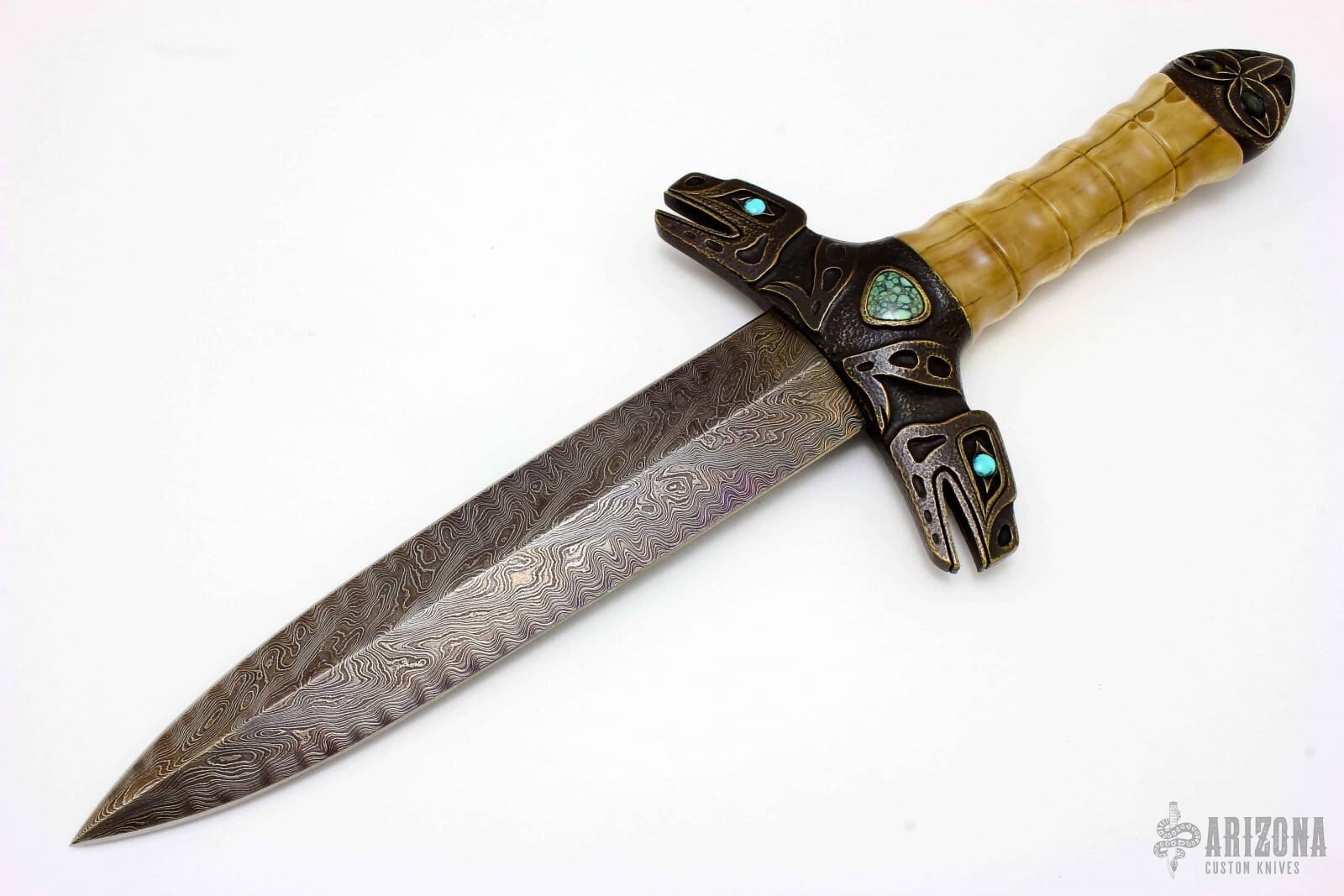 Damascus and Walrus Ivory Dagger - Arizona Custom Knives