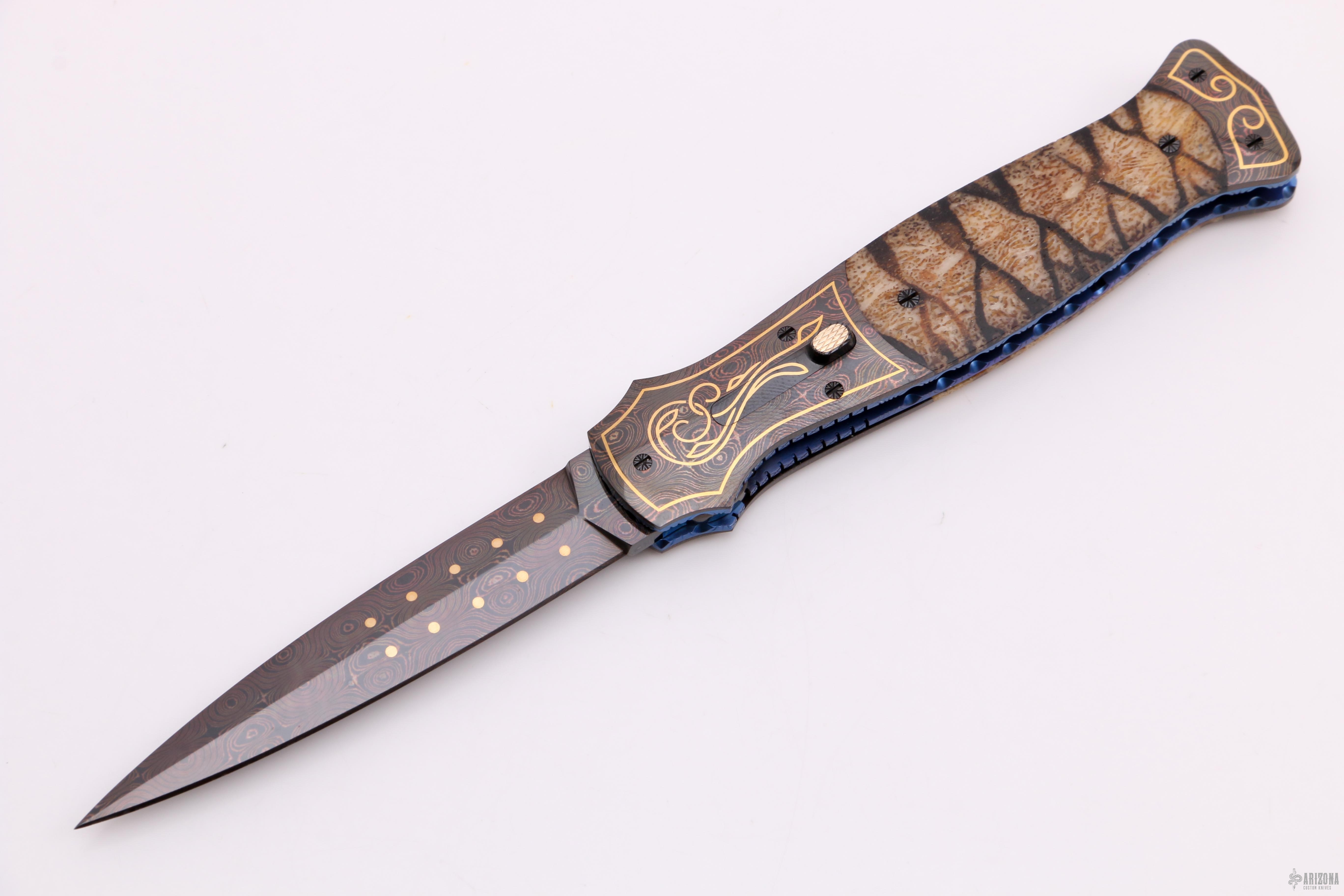 Gold Inlayed Small Symmetrical Auto Dagger - Arizona Custom Knives