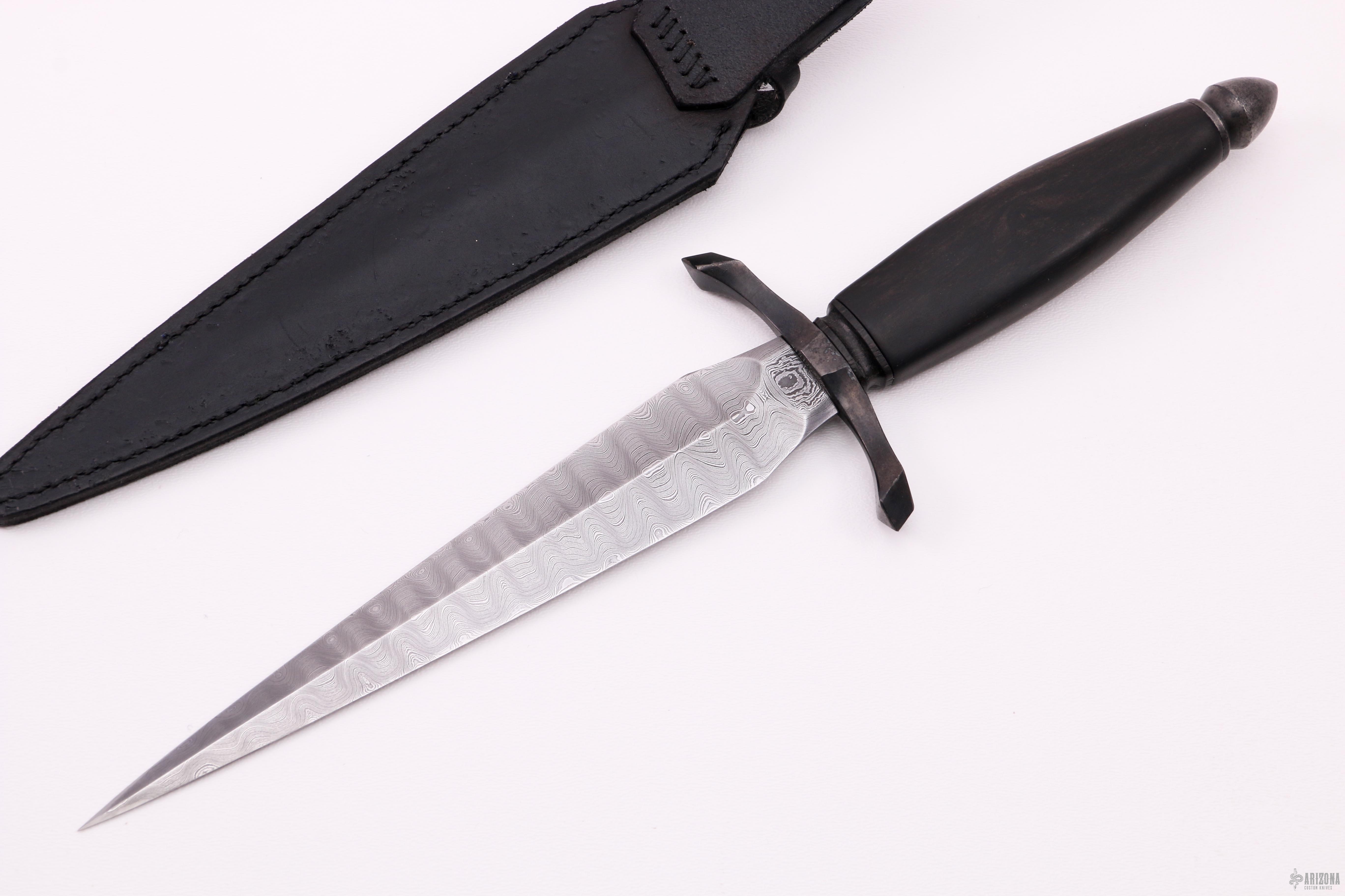 Damascus and Ebony Dagger - Arizona Custom Knives