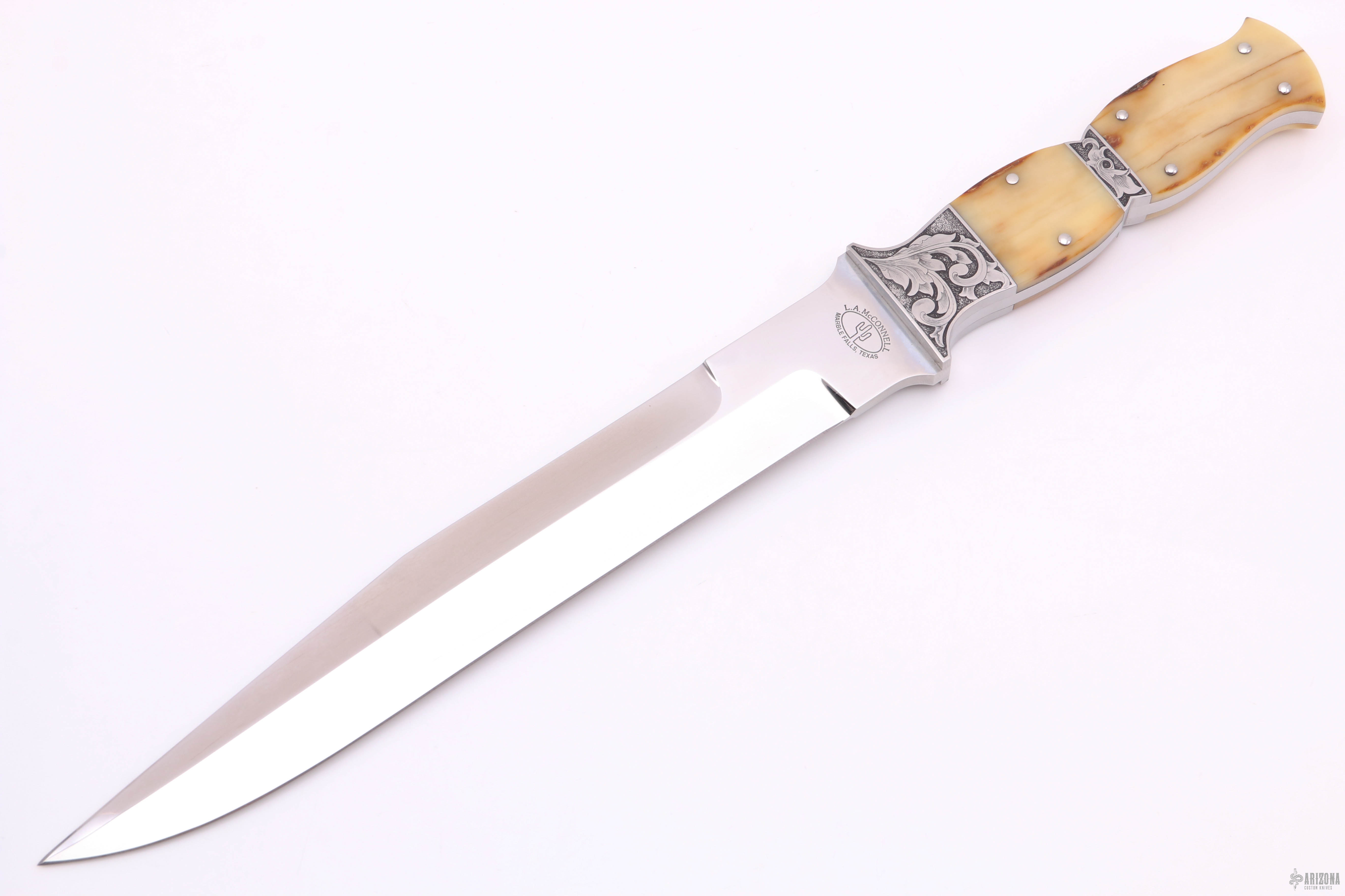 Engraved Mammoth Ivory Fighter - Arizona Custom Knives
