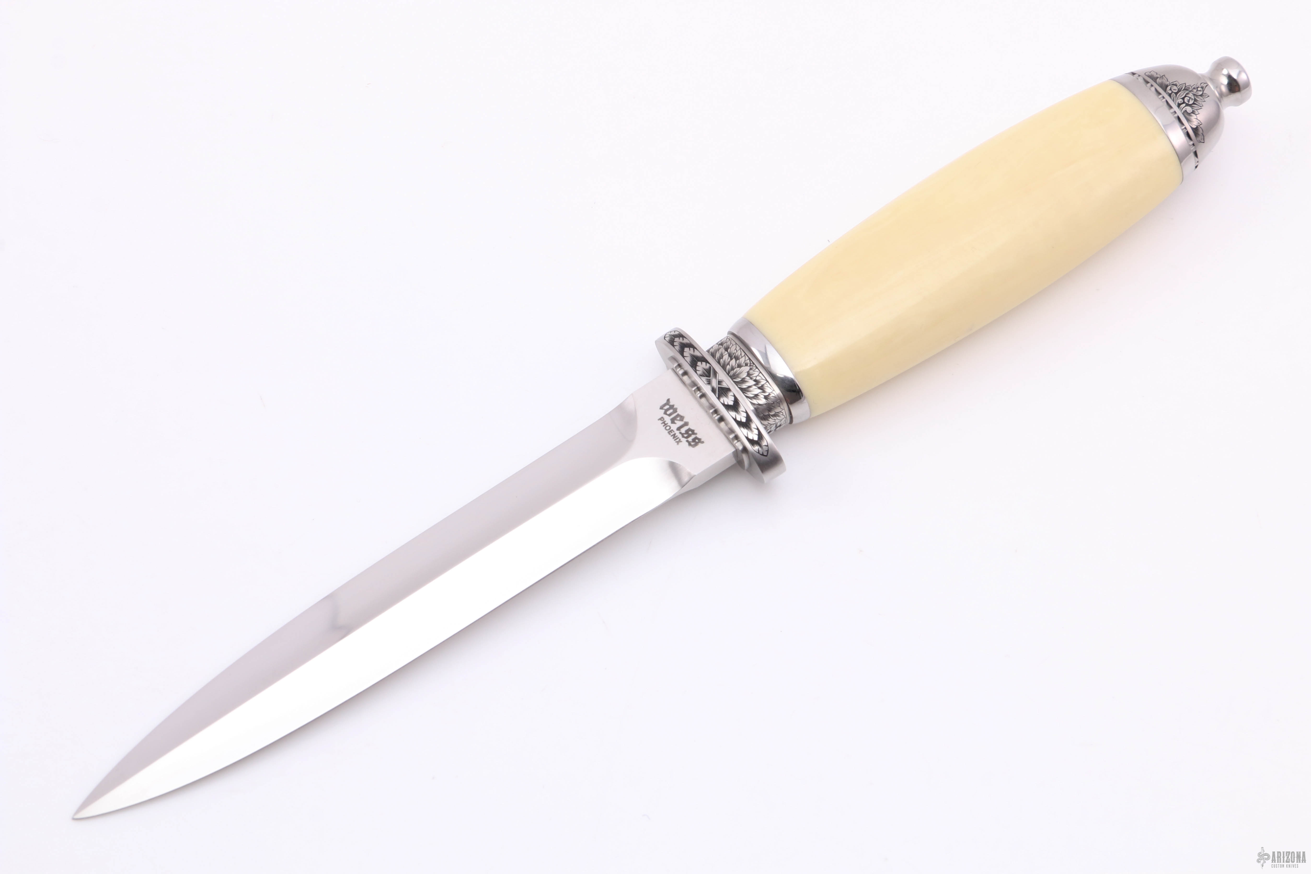 Engraved Walrus Ivory Dagger - Arizona Custom Knives