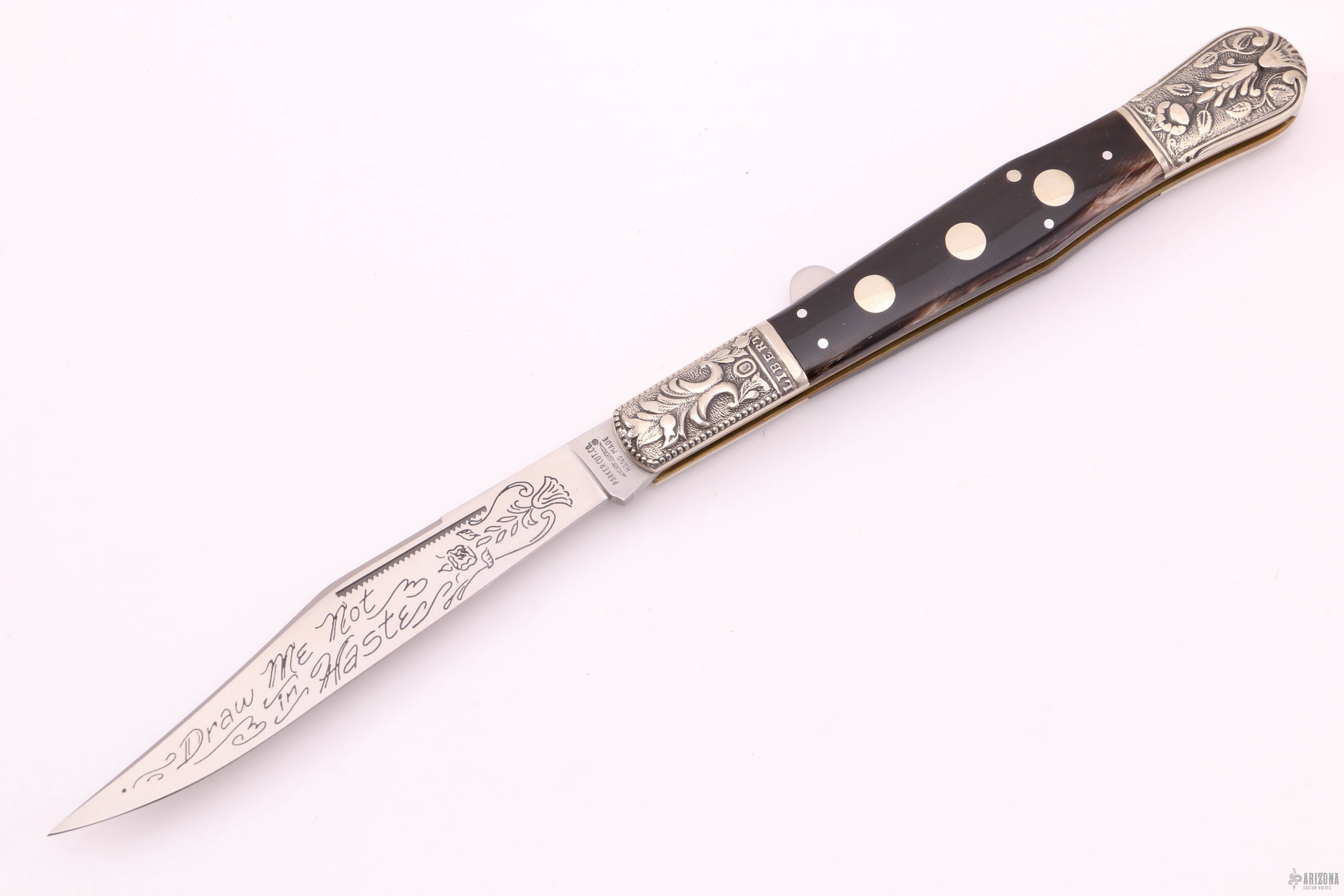 "Draw Me Not in Haste" Lockback Folder #152 - Arizona Custom Knives
