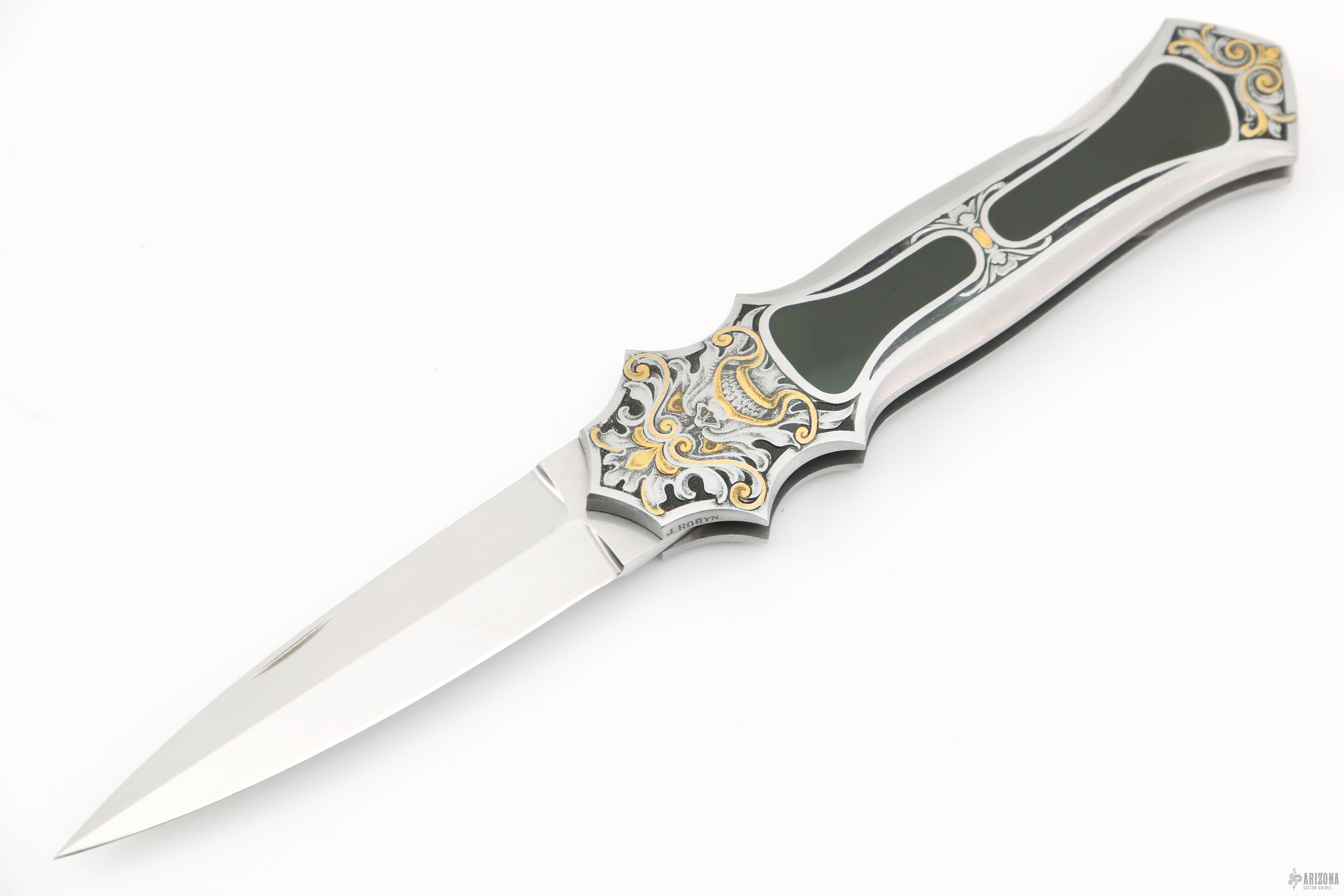 Engraved Dagger Lockback - Jon Robyn Engraved - Arizona Custom Knives