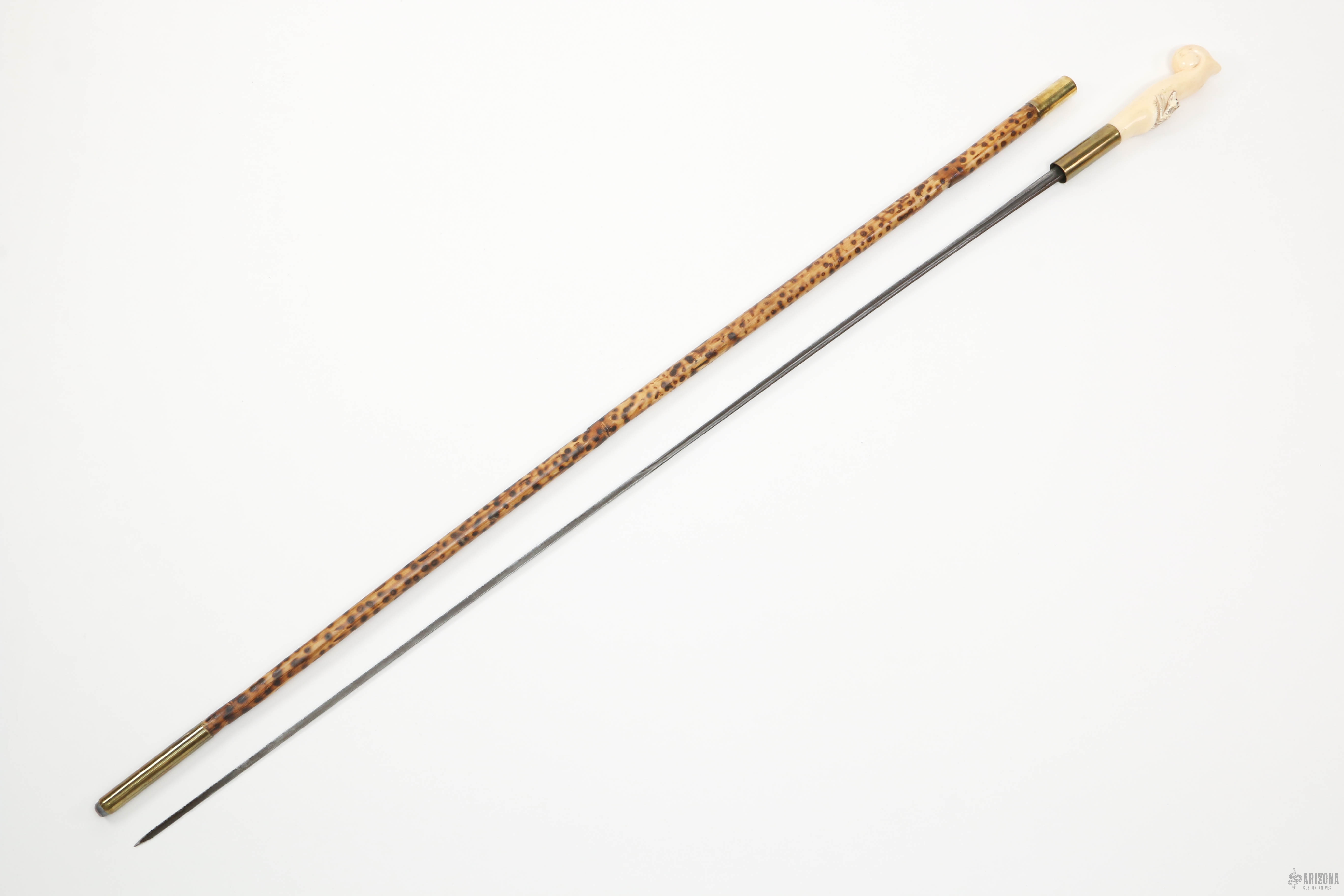 Antique Sword Cane - Bamboo and Carved Walrus Ivory - Arizona Custom Knives