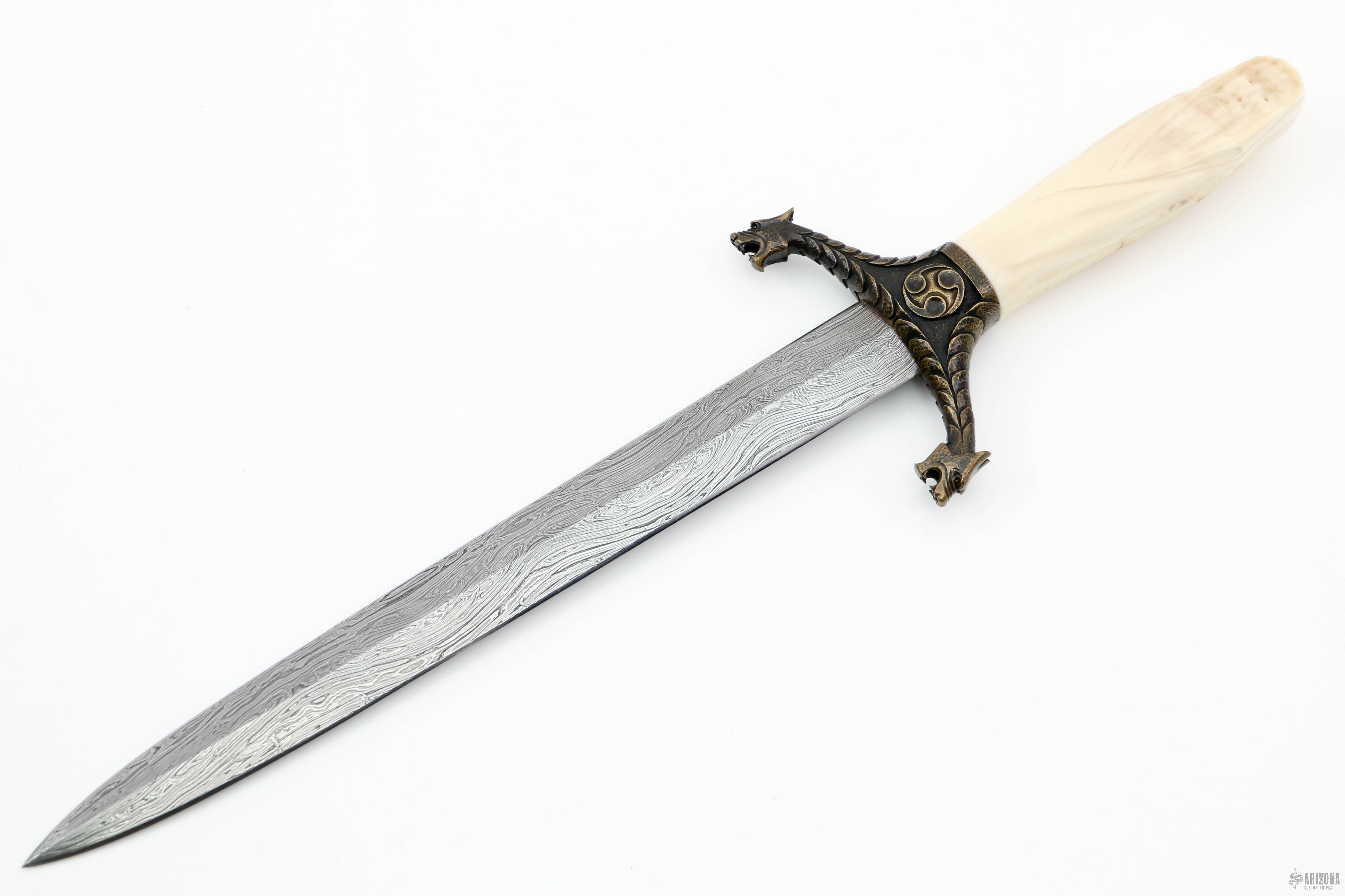 Damascus and Walrus Ivory Dagger - Arizona Custom Knives