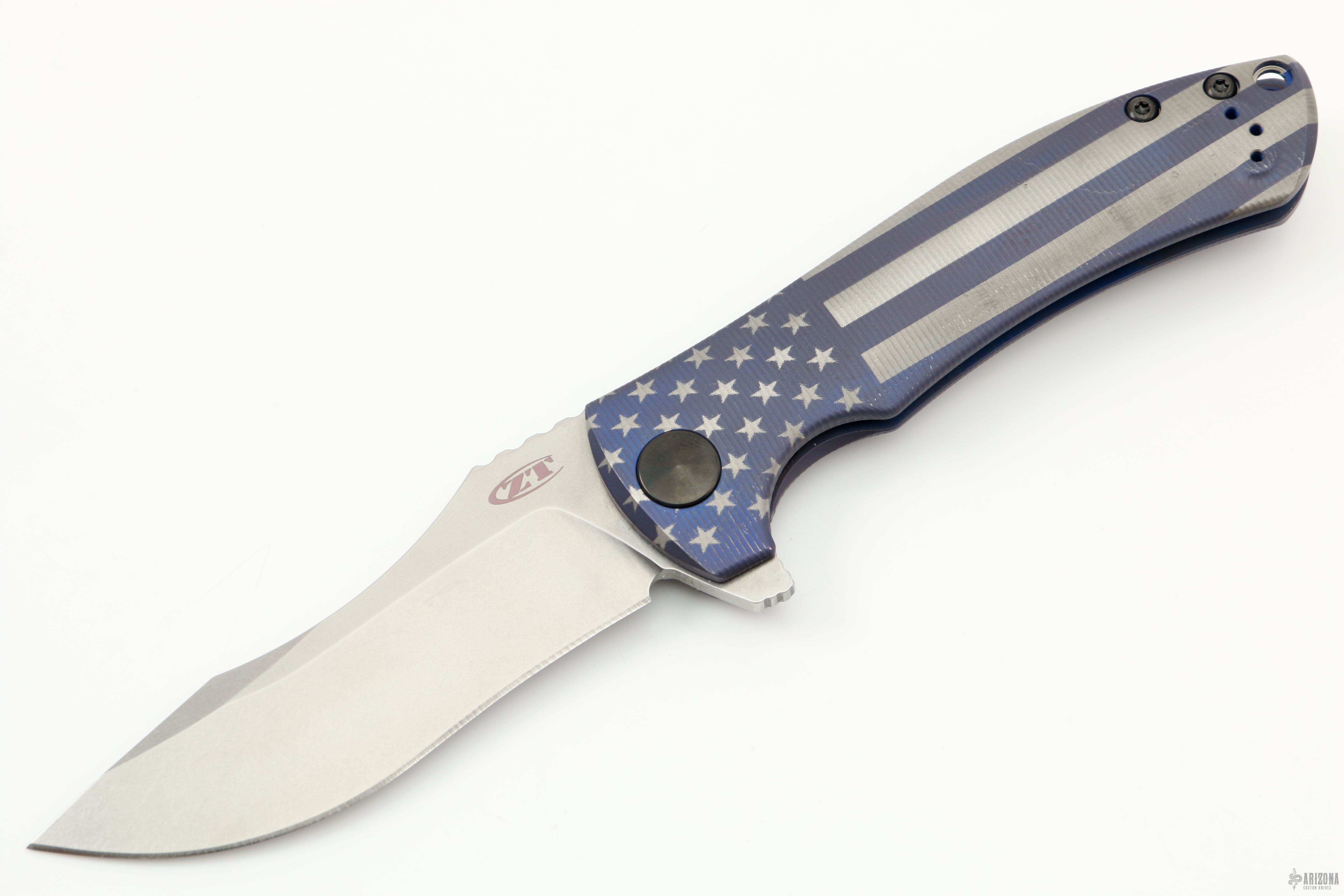 0920 Les George Flipper - Flag Laser Engraving - Arizona Custom Knives