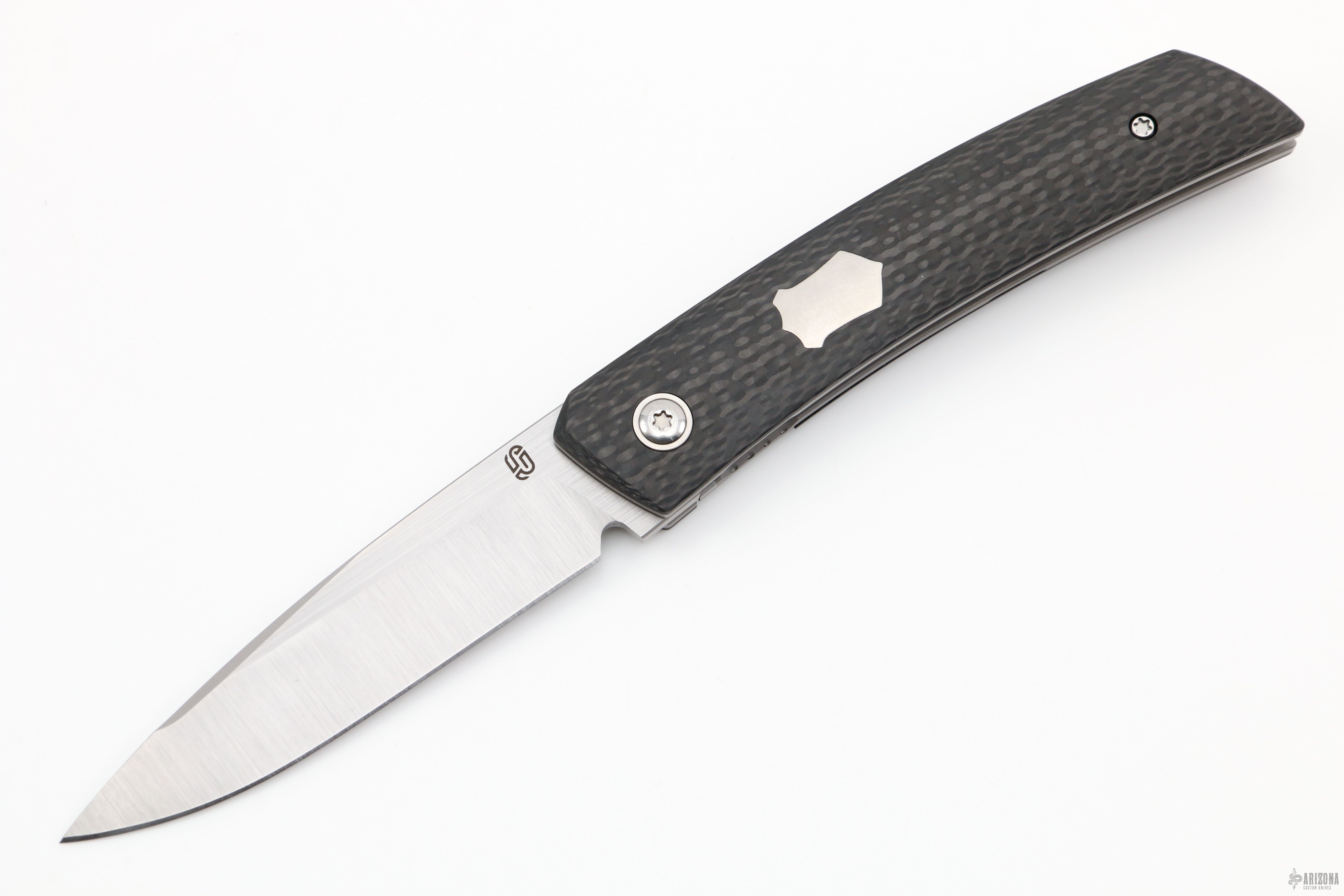 F22 KickStop Flipper Knife, Machine Satin Blade, Carbon Fiber Handles ...